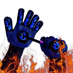 bbq fireproof gloves – grill cut-resistant gloves 1472°f extreme heat resistant, silicone non-slip oven gloves for for kitchen garden bbq grilling and outdoor cooking campfire