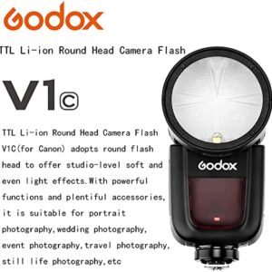 Godox V1 V1-C V1C Round Head Camera Flash for Canon Flash Speedlite Speedlight Light,76Ws 2.4G TTL1/8000 HSS,480 Full Power Shots,1.5s Recycle Time,2600mAh Li-ion Battery,10 Levels LED Modeling Lamp