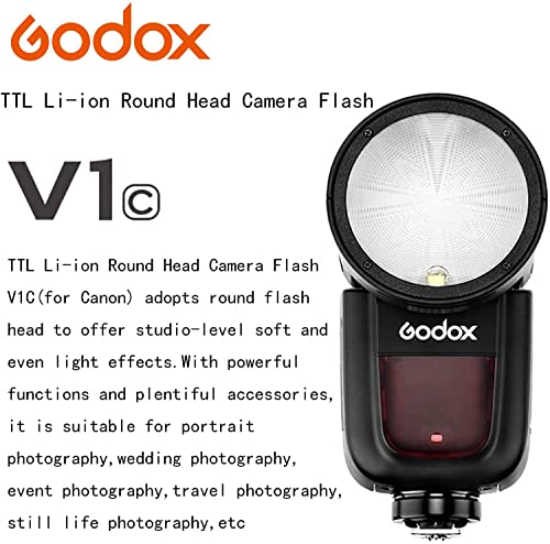 Godox V1 V1-C V1C Round Head Camera Flash for Canon Flash Speedlite Speedlight Light,76Ws 2.4G TTL1/8000 HSS,480 Full Power Shots,1.5s Recycle Time,2600mAh Li-ion Battery,10 Levels LED Modeling Lamp