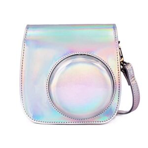 phetium instant camera case compatible with instax mini 11,pu leather bag with pocket and adjustable shoulder strap (magic silver)