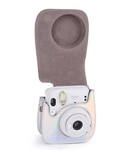 Phetium Instant Camera Case Compatible with Instax Mini 11,PU Leather Bag with Pocket and Adjustable Shoulder Strap (Magic Silver)