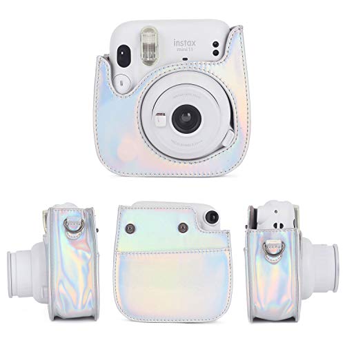 Phetium Instant Camera Case Compatible with Instax Mini 11,PU Leather Bag with Pocket and Adjustable Shoulder Strap (Magic Silver)