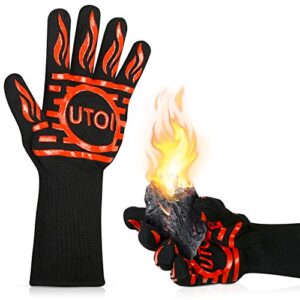 utoi bbq grill gloves, 1472°f heat resistant barbecue gloves oven mitts for kitchen garden bbq grilling and outdoor cooking campfire, en407 certified, 1 pair 13 inch long extra forearm protection