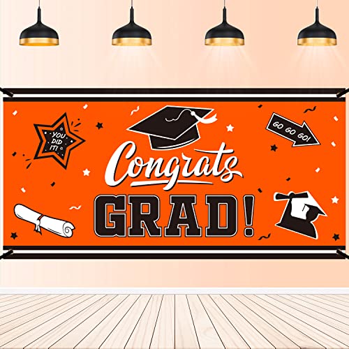 Graduation Backdrop Banner Orange Large Congrats Grad Party Supplies Decorations Photography Background for 2022 Graduation Party