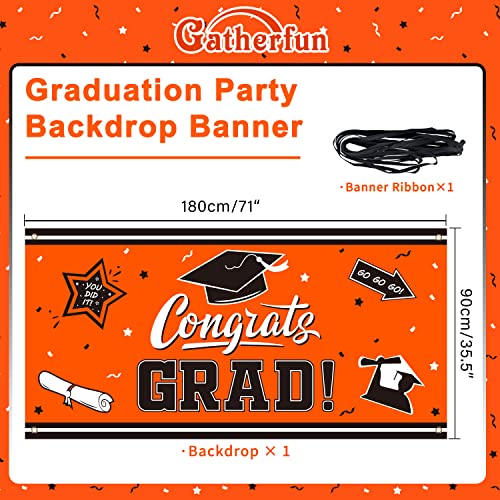 Graduation Backdrop Banner Orange Large Congrats Grad Party Supplies Decorations Photography Background for 2022 Graduation Party