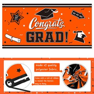 Graduation Backdrop Banner Orange Large Congrats Grad Party Supplies Decorations Photography Background for 2022 Graduation Party