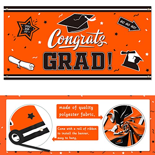 Graduation Backdrop Banner Orange Large Congrats Grad Party Supplies Decorations Photography Background for 2022 Graduation Party