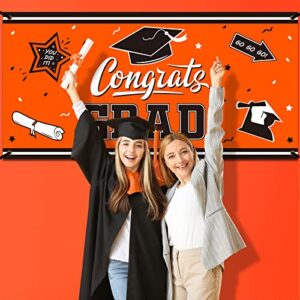 Graduation Backdrop Banner Orange Large Congrats Grad Party Supplies Decorations Photography Background for 2022 Graduation Party