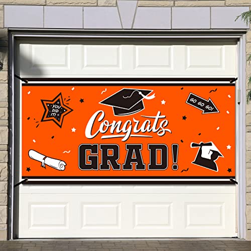 Graduation Backdrop Banner Orange Large Congrats Grad Party Supplies Decorations Photography Background for 2022 Graduation Party