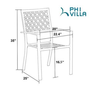 PHI VILLA 300lbs Wrought Iron Outdoor Patio Bistro Chairs with Armrest for Garden,Backyard - 2 Pack