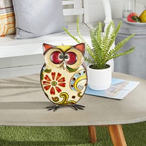 deco 79 metal owl indoor outdoor garden sculpture with floral pattern, 8″ x 4″ x 11″, yellow