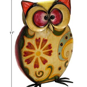 Deco 79 Metal Owl Indoor Outdoor Garden Sculpture with Floral Pattern, 8" x 4" x 11", Yellow