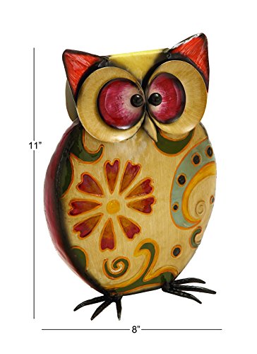 Deco 79 Metal Owl Indoor Outdoor Garden Sculpture with Floral Pattern, 8" x 4" x 11", Yellow