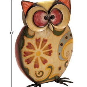 Deco 79 Metal Owl Indoor Outdoor Garden Sculpture with Floral Pattern, 8" x 4" x 11", Yellow