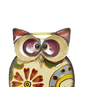 Deco 79 Metal Owl Indoor Outdoor Garden Sculpture with Floral Pattern, 8" x 4" x 11", Yellow