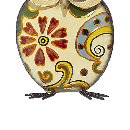 Deco 79 Metal Owl Indoor Outdoor Garden Sculpture with Floral Pattern, 8" x 4" x 11", Yellow