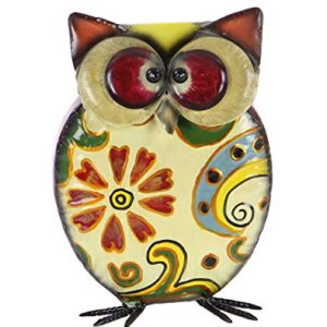 Deco 79 Metal Owl Indoor Outdoor Garden Sculpture with Floral Pattern, 8" x 4" x 11", Yellow