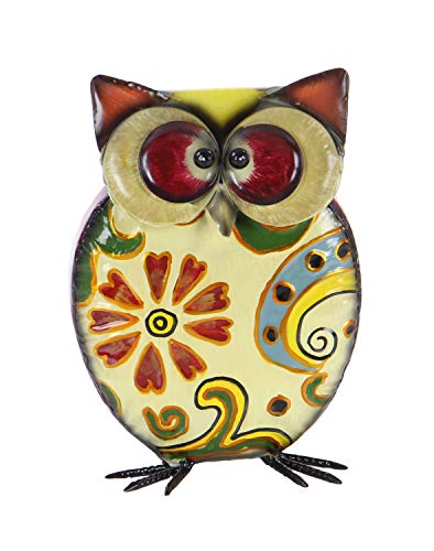 Deco 79 Metal Owl Indoor Outdoor Garden Sculpture with Floral Pattern, 8" x 4" x 11", Yellow