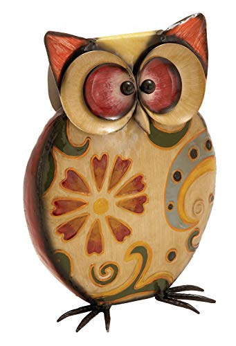 Deco 79 Metal Owl Indoor Outdoor Garden Sculpture with Floral Pattern, 8" x 4" x 11", Yellow