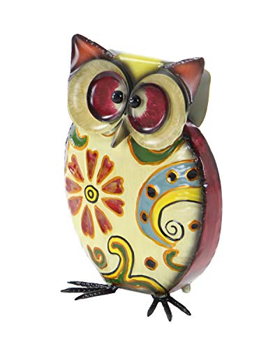 Deco 79 Metal Owl Indoor Outdoor Garden Sculpture with Floral Pattern, 8" x 4" x 11", Yellow