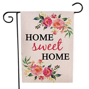 ogiselestyle home sweet home spring garden flag vertical double sided farmhouse burlap yard outdoor décor flag 12 x 18 inch