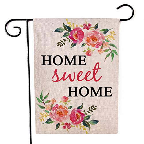 Ogiselestyle Home Sweet Home Spring Garden Flag Vertical Double Sided Farmhouse Burlap Yard Outdoor Décor Flag 12 x 18 Inch