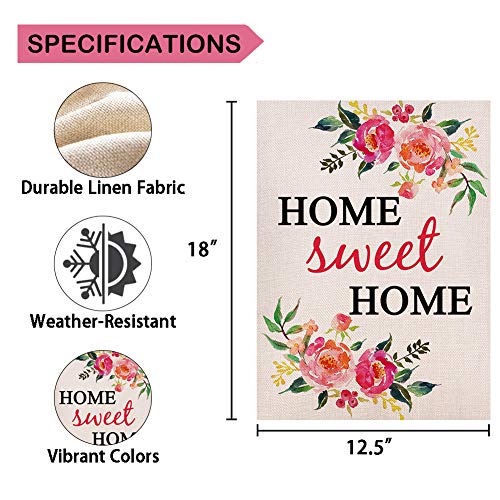 Ogiselestyle Home Sweet Home Spring Garden Flag Vertical Double Sided Farmhouse Burlap Yard Outdoor Décor Flag 12 x 18 Inch