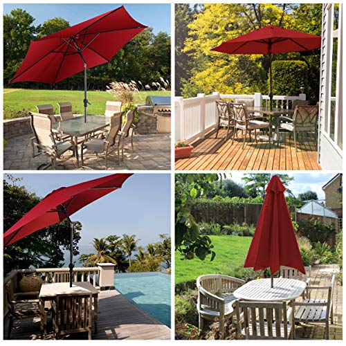 10Ft Outdoor Patio Umbrella Market Table Umbrella with Crank&Strong Steel Ribs for Garden Pool Deck Patio Beach Backyard,Burgundy