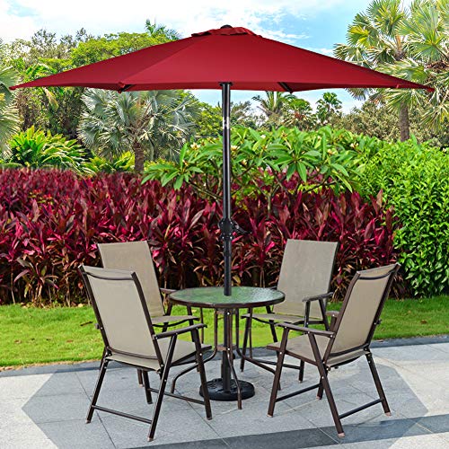 10Ft Outdoor Patio Umbrella Market Table Umbrella with Crank&Strong Steel Ribs for Garden Pool Deck Patio Beach Backyard,Burgundy