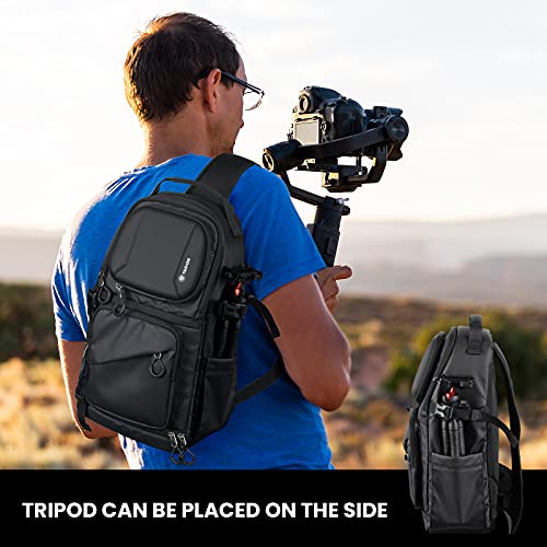 TARION Camera Sling Bag DSLR Sling Backpack for Photographers with Waterproof Rain Cover Tripod Holder Sling Pack Camera Bag Backpack Photography Slingpack Crossbody Bag for Hiking Travel Black TRS