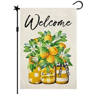 cmegke summer garden flag welcome lemons floral summer garden flag yellow mason jar vertical double sided burlap party holiday yard home farmhouse outside decor 12.5 x 18 in