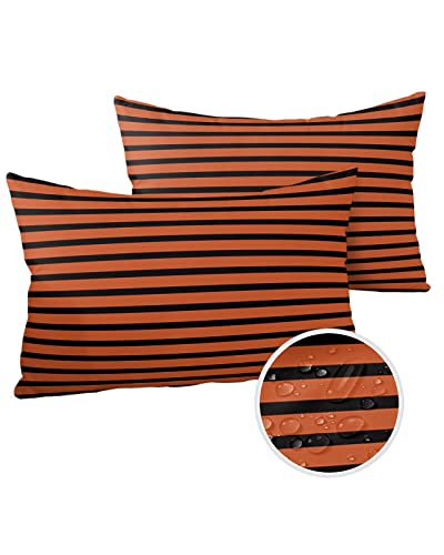 Halloween Pillow Covers Simple Stripe Halloween Lumbar Throw Pillow Cover for Patio Furniture Geometric Pattern Outdoor Waterproof Pillowcases Set of 2 Cushion Case for Sofa Couch Chair 20x12in