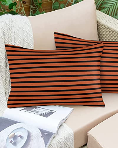 Halloween Pillow Covers Simple Stripe Halloween Lumbar Throw Pillow Cover for Patio Furniture Geometric Pattern Outdoor Waterproof Pillowcases Set of 2 Cushion Case for Sofa Couch Chair 20x12in