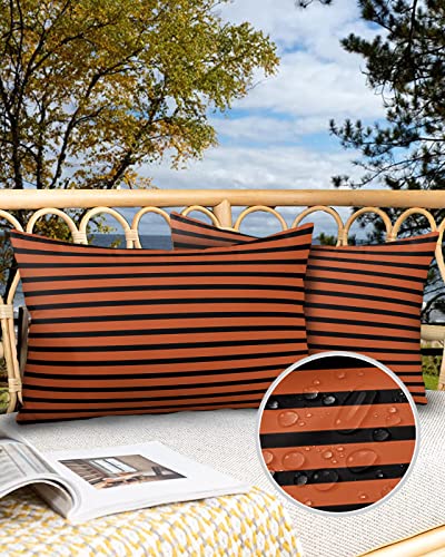 Halloween Pillow Covers Simple Stripe Halloween Lumbar Throw Pillow Cover for Patio Furniture Geometric Pattern Outdoor Waterproof Pillowcases Set of 2 Cushion Case for Sofa Couch Chair 20x12in