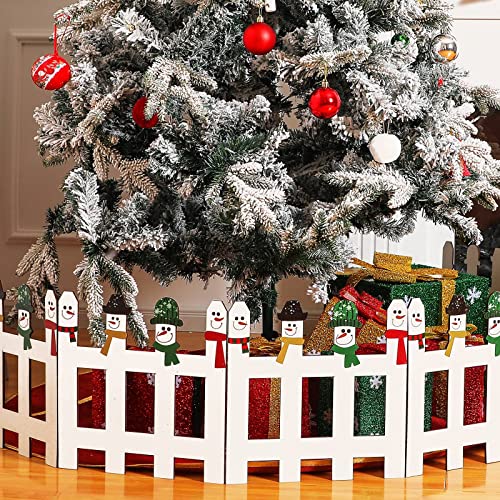 Christmas Wooden Picket Fence Wood Christmas Tree Fence Decoration Snowman Flexible Mini Fence Indoor Garden Decoration Fence for Holiday Office Home Wedding Party Decor (Classic Style, 4 Pieces)