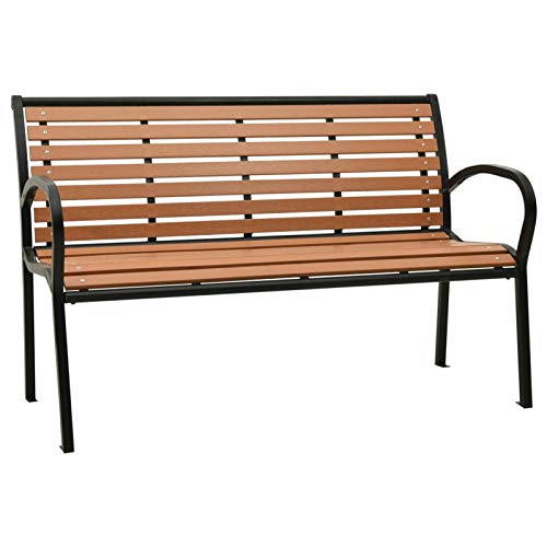 Festnight 3-Seater Patio Bench Garden Bench,Outdoor Bench with Backrest Armrests for Garden, Lawn and Yard 49.2” Steel and WPC Black and Brown