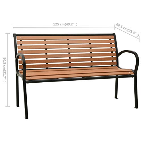 Festnight 3-Seater Patio Bench Garden Bench,Outdoor Bench with Backrest Armrests for Garden, Lawn and Yard 49.2” Steel and WPC Black and Brown