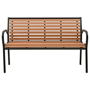 Festnight 3-Seater Patio Bench Garden Bench,Outdoor Bench with Backrest Armrests for Garden, Lawn and Yard 49.2” Steel and WPC Black and Brown