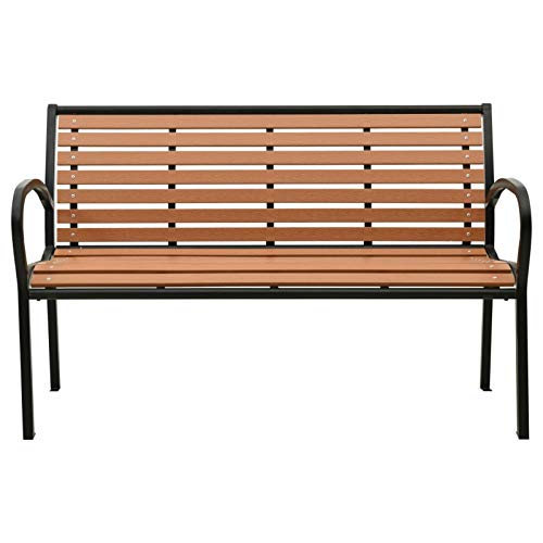 Festnight 3-Seater Patio Bench Garden Bench,Outdoor Bench with Backrest Armrests for Garden, Lawn and Yard 49.2” Steel and WPC Black and Brown