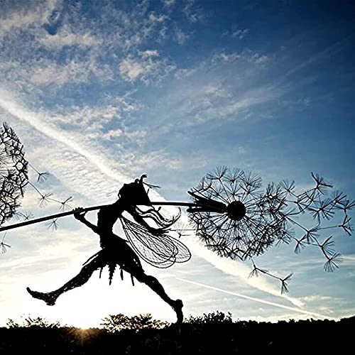 KINHA Fairy Dandelion Sculptures Fairy Dandelion Sculptures Garden Stakes Dramatic Fairy Sculptures Dancing with Dandelions,Wind Catcher for Home Garden Patio Yard Decoration with Standing Pole