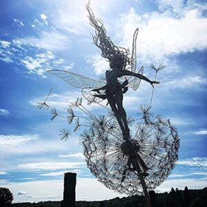 KINHA Fairy Dandelion Sculptures Fairy Dandelion Sculptures Garden Stakes Dramatic Fairy Sculptures Dancing with Dandelions,Wind Catcher for Home Garden Patio Yard Decoration with Standing Pole