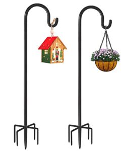 derkniel shepherd hook 108 inch tall heavy-duty metal garden hanging pole stake for bird feeder pole plant baskets, black (2 pack)