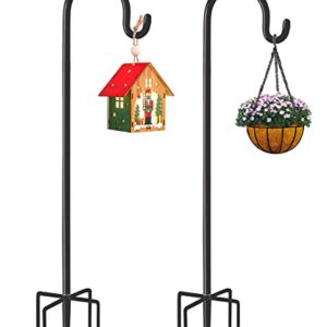 Derkniel Shepherd Hook 108 Inch Tall Heavy-Duty Metal Garden Hanging Pole Stake for Bird Feeder Pole Plant Baskets, Black (2 Pack)