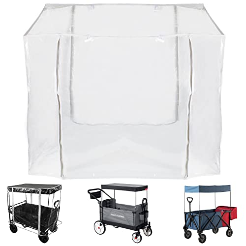 Wagon Rain Cover, Foldable Universal Clear Plastic Wind Cover Waterproof for Push-Pull Stroller Wagon Cart Outdoor Garden Camping Picnic Wagon Lounge Wagon Stroller with Zipper