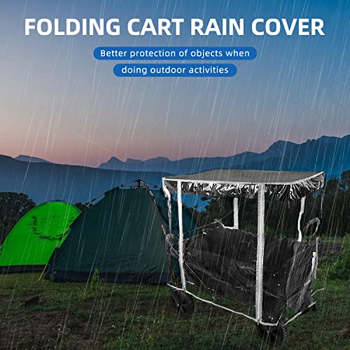 Wagon Rain Cover, Foldable Universal Clear Plastic Wind Cover Waterproof for Push-Pull Stroller Wagon Cart Outdoor Garden Camping Picnic Wagon Lounge Wagon Stroller with Zipper