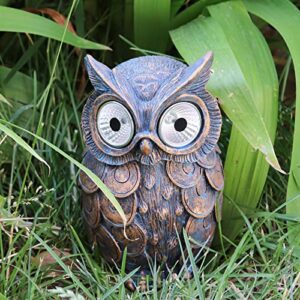 owl outdoor garden ornaments, solar garden owl garden decor statue, resin owl garden ornament with solar lights, waterproof garden owl statues sculptures for patio lawn porch ornament gift