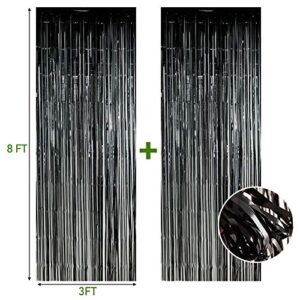 Twinkle Star 2 Pack Photo Booth Backdrop Foil Curtain Tinsel Backdrop Environmental Background for Halloween Party, Birthday, Wedding, Graduation, Christmas Decorations (Black)