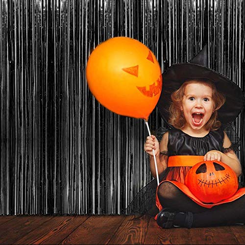 Twinkle Star 2 Pack Photo Booth Backdrop Foil Curtain Tinsel Backdrop Environmental Background for Halloween Party, Birthday, Wedding, Graduation, Christmas Decorations (Black)