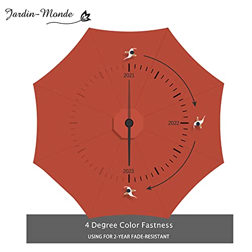 Jardin-Monde 10ft Offset Hanging Patio Umbrella, Outdoor Deck Cantilever Umbrella for Backyard, Garden, Poolside, Lawn, Crank Lift & Cross Base, 8 Ribs, Easy Tilt Adjustment-RED