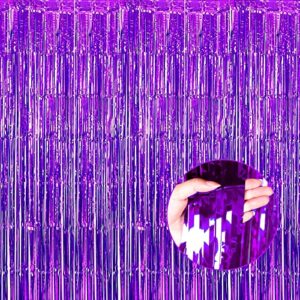 halloweendecorate 4 pack purple foil fringe curtain backdrop, 3.28ft x 8.2ft metallic tinsel foil fringe streamer for party, photo booth props, birthday, 2022 graduation decoration party supplies